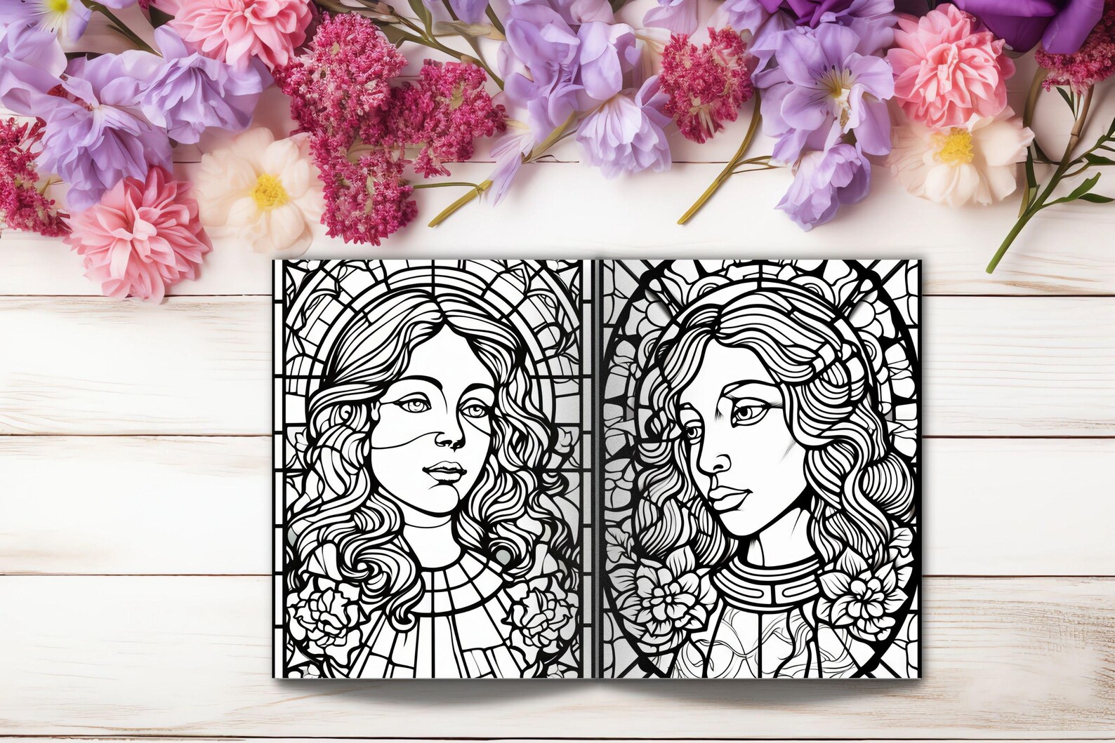 Stained Glass Women Windows Colouring Book Vol 1 -24 Colouring Pages ...