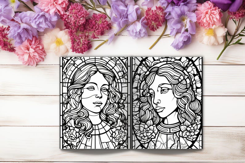 Stained Glass Women Windows Colouring Book Vol 1 -24 Colouring Pages ...