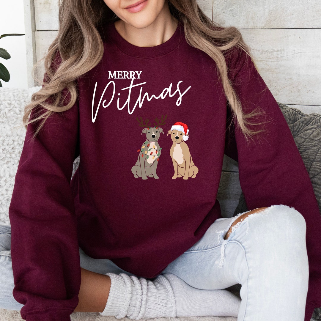 Merry Pitmas, Pitbull Christmas Sweatshirt, Funny Christmas Shirt ...