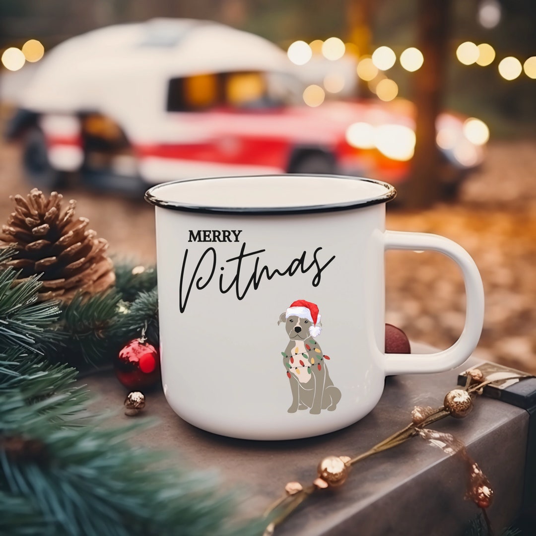Merry Pitmas Camping Mug, Pitbull Christmas Mug, Pitbull Mug, Merry ...
