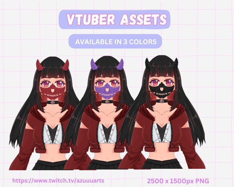 Vtuber Black Halloween Skeleton Dragon Mask PNG Asset | Fantasy Vtuber ...