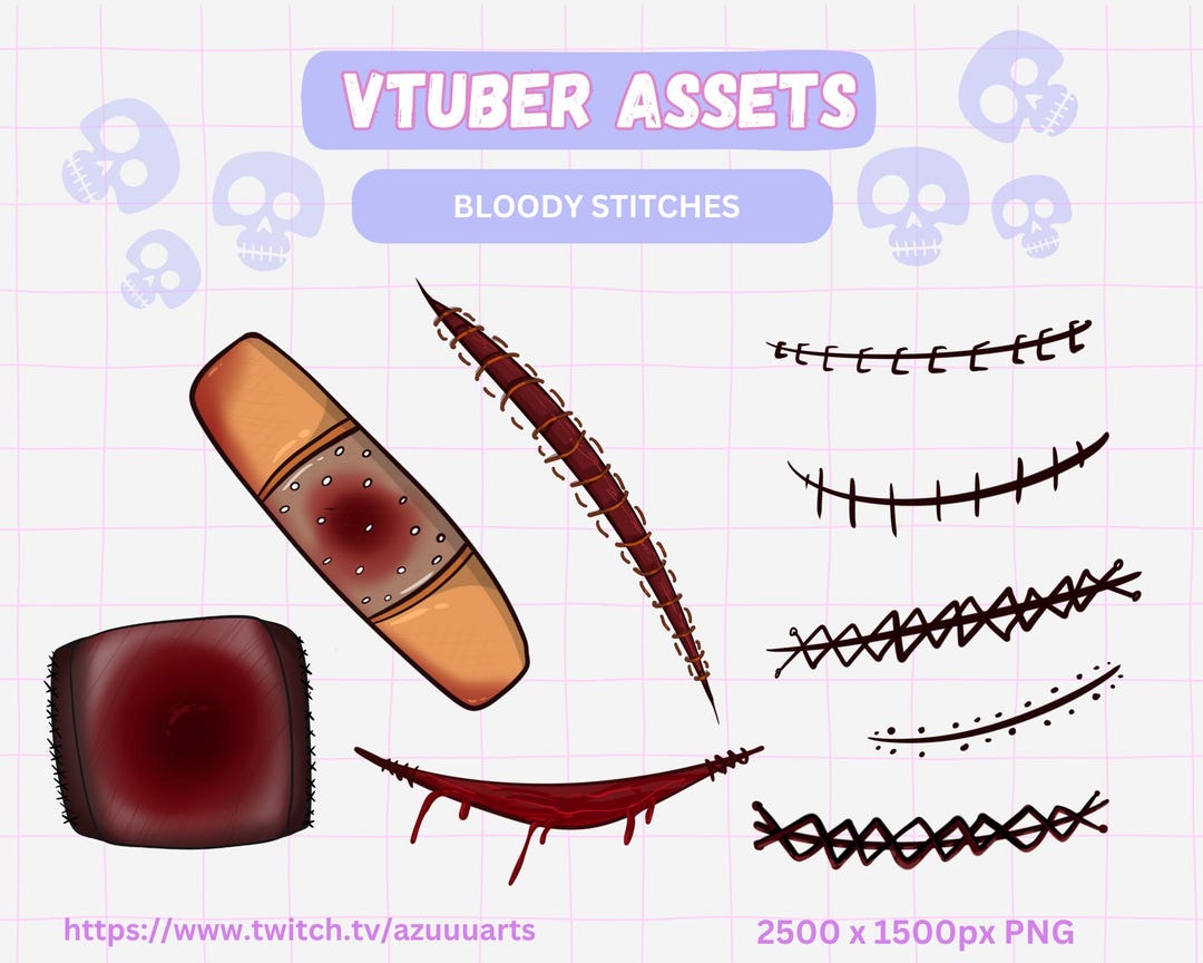 Bloody Stitches Gauze Bandaid PNG | Halloween Vtuber Asset | Horror ...