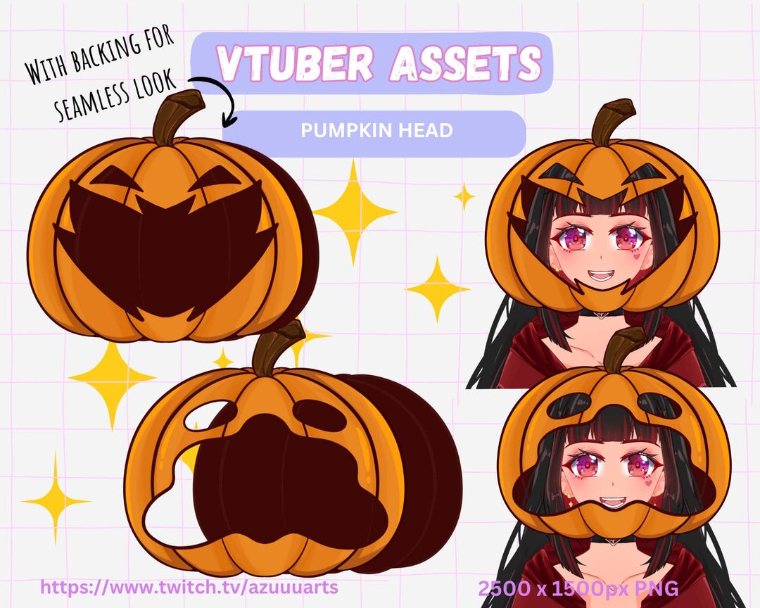 Pumpkin Jack-o-lantern Vtuber Mask: Halloween Stream Overlay (PNG) - Etsy