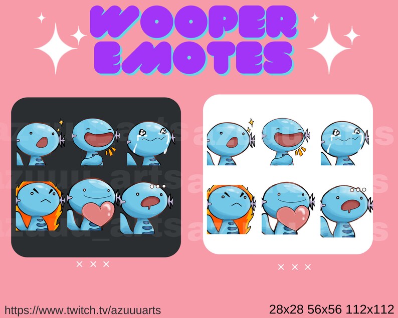 Blue Wooper Inspired Axolotl Emote Pack | Cute Kawaii Twitch & Discord ...