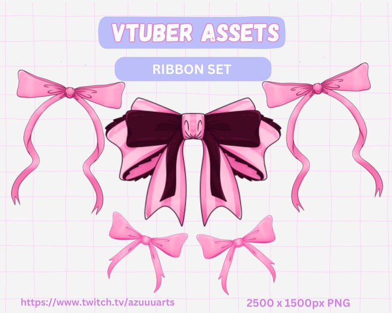 VTUBER Cute Hair Clip, Pink Ribbon Clips, Cozy Hair Accessories Set Coquette| Vtuber Asset ...