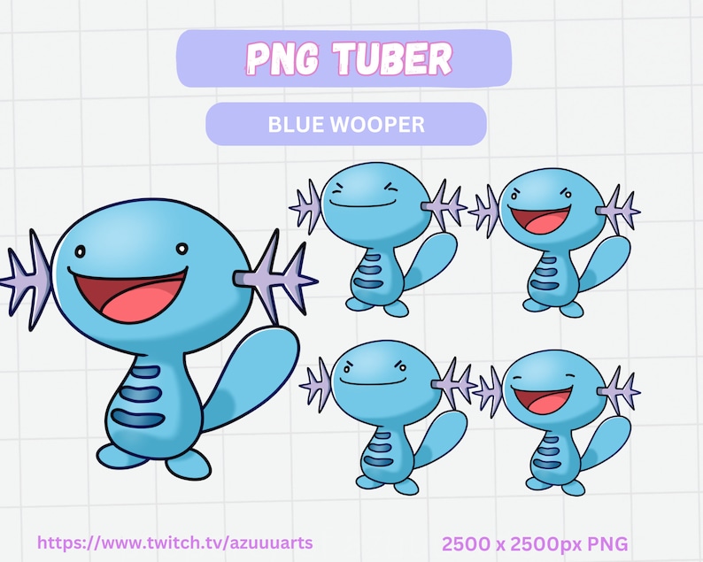 Blue Wooper Pngtuber | Cute Vtuber Model | Chibi | Wooper Pokemon ...