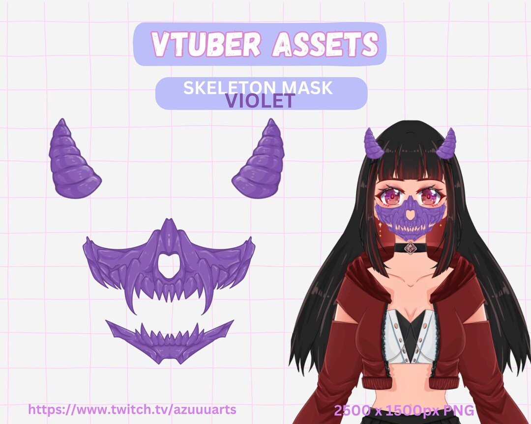 Violet Halloween Skeleton Dragon Mask PNG Asset | Fantasy Vtuber ...