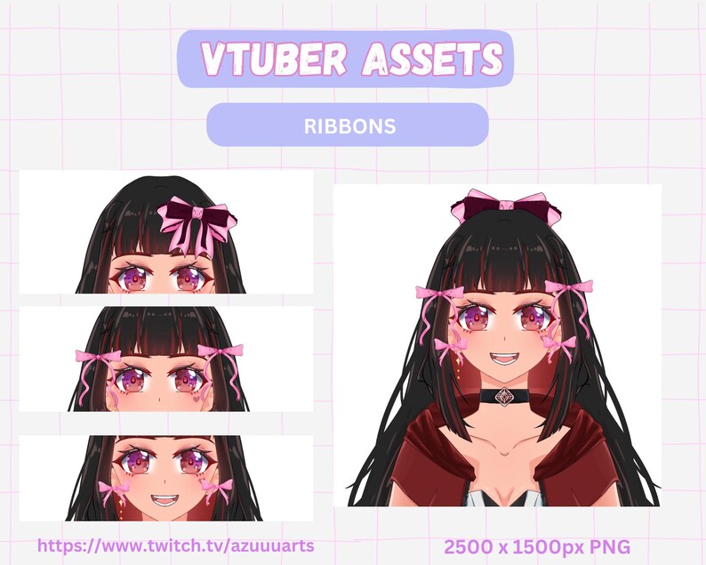 Pink Cute Ribbon PNG Asset | Kawaii Vtuber & Pngtuber Accessory | Bow ...