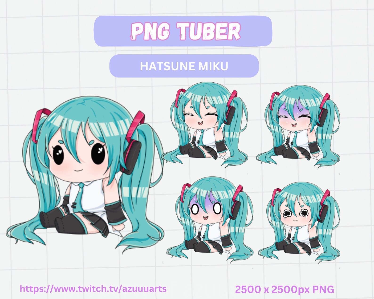 Hatsune Miku Pngtuber Cute Vtuber Model Chibi Vocaloid Hatsune Miku Twitch Youtube Stream PNG ...