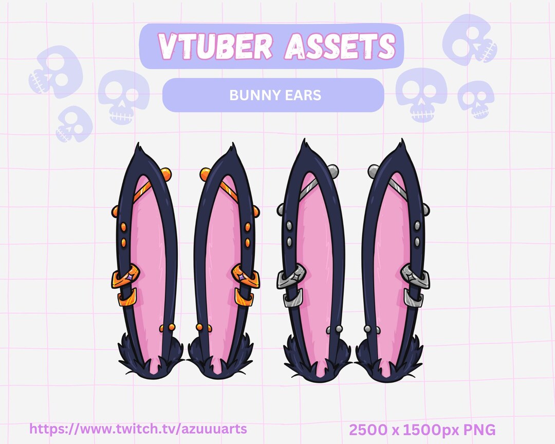 Punk Violet Goth Bunny Ears Vtuber Asset | Cute Edgy PNG Accessory for ...