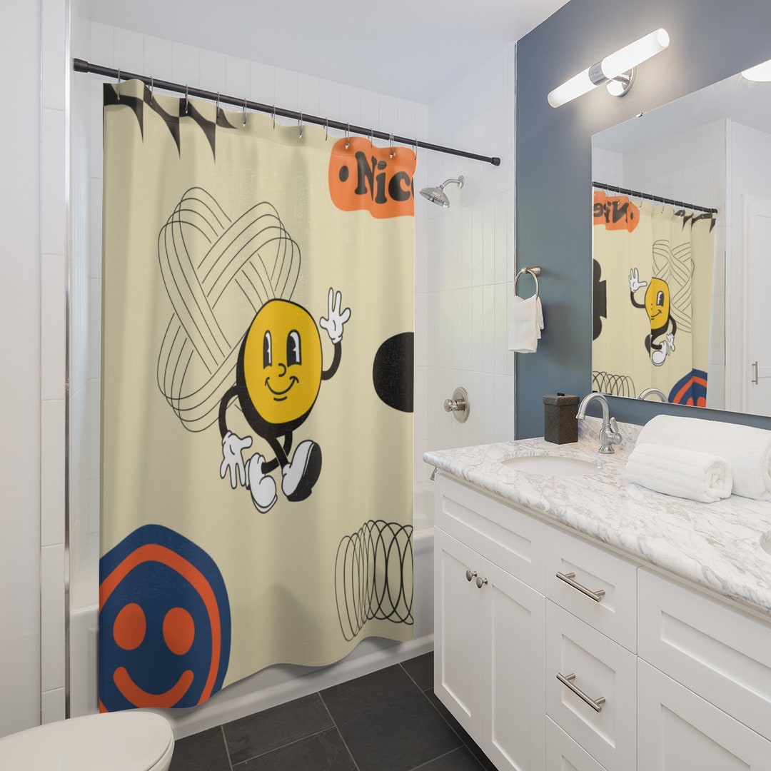 Smiley Face Shower Curtain for Abstract Bathroom Retro - Etsy