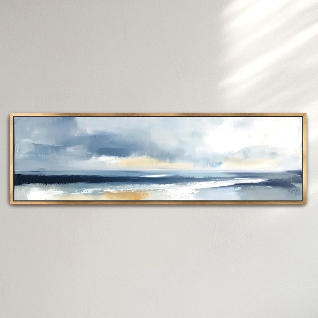 Large Horizontal Abstract Wall Art, Coastal Panoramic Seascape Canvas ...