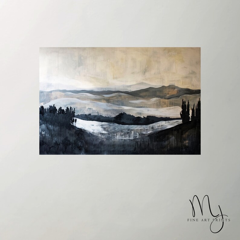 Cartel imprimible de la cabaña moderna, arte del paisaje, núcleo de la ...