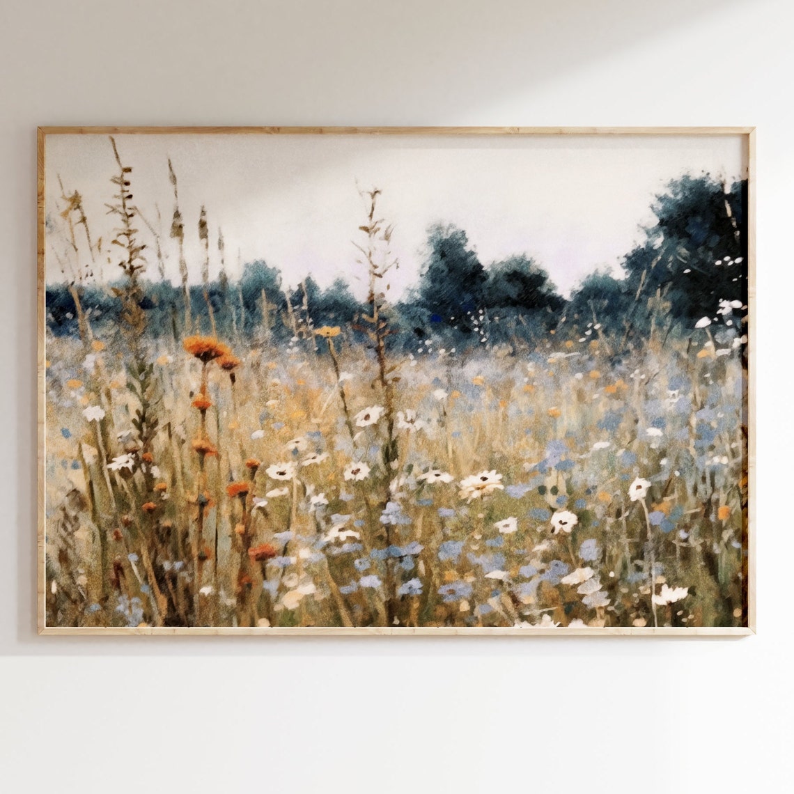 Printable Wildflower Field Landscape, Oil Painting, Wildflower Field, Abstract Art Paintings of ...