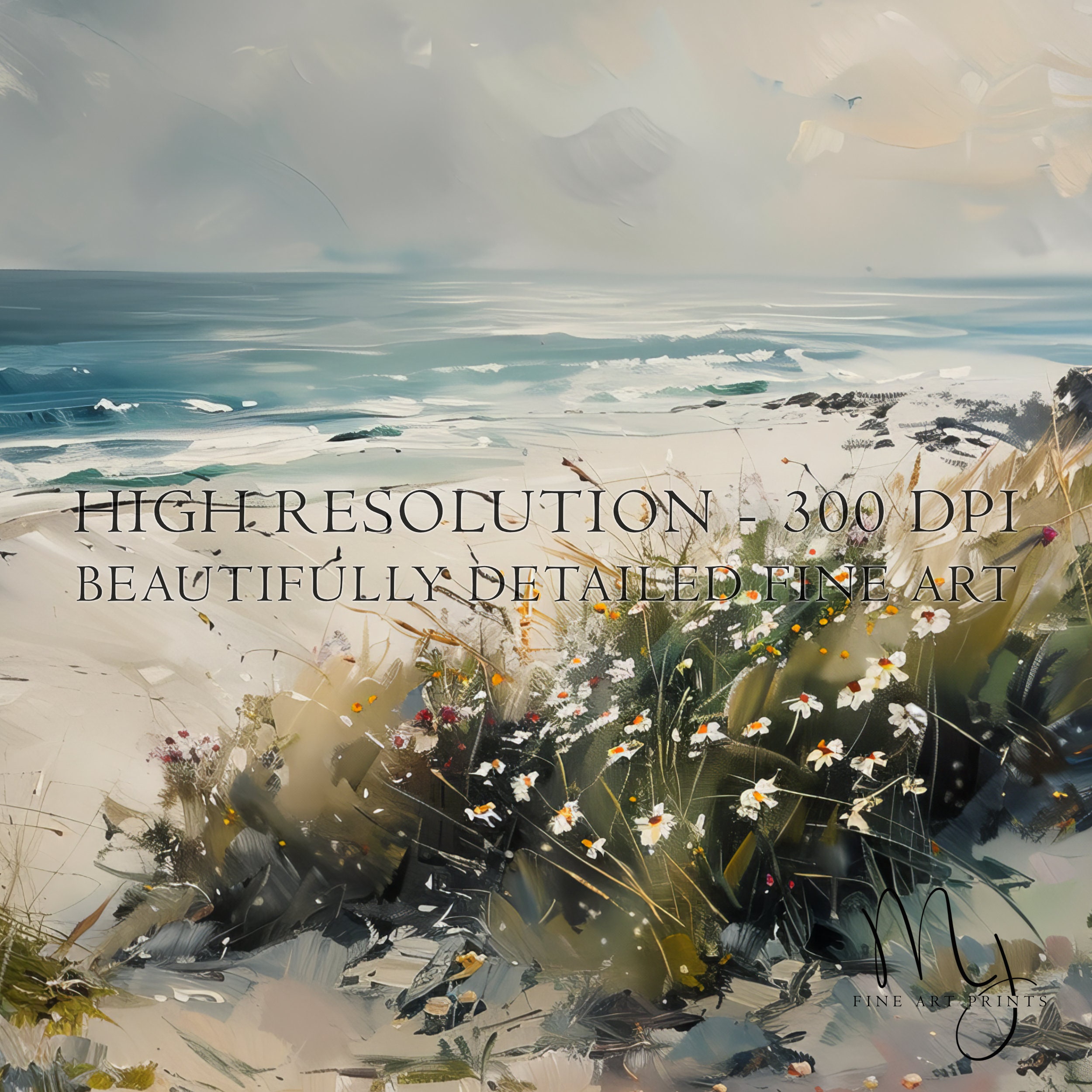 Coastal Wildflowers Printable Poster, Cloudy Muted Landscape, Seascape ...