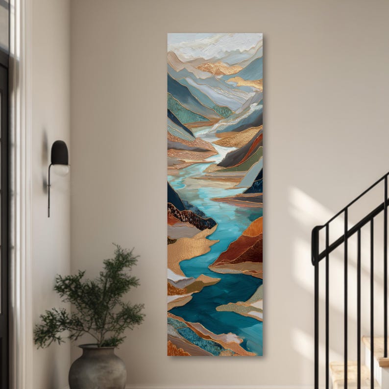 River Valley Abstract Framed Wall Art, Blue Gray Rust Copper, Oversized ...