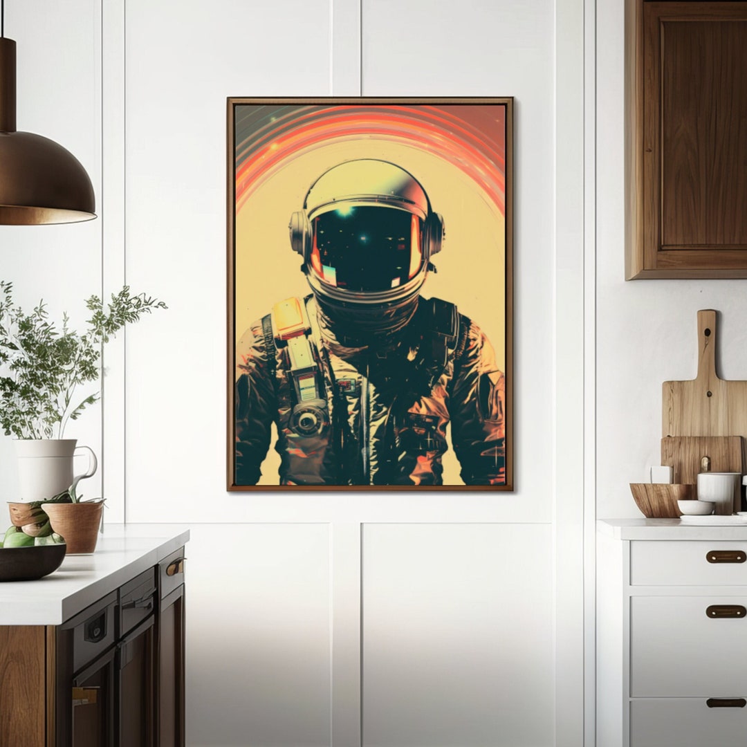 Retro Astronaut Printable Painting Poster, Space Traveler Portrait ...