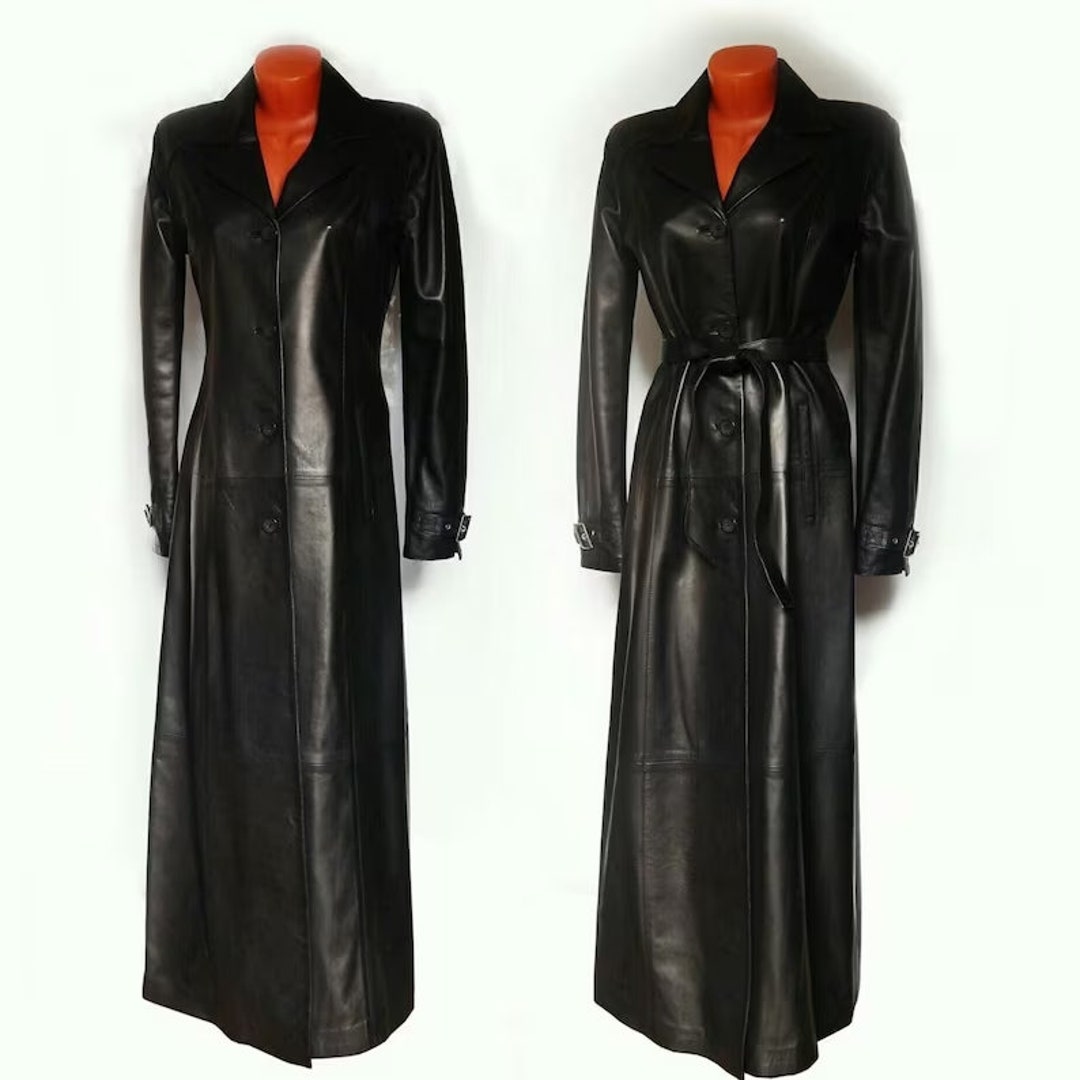 Women Leather Trench Coat Long Coat Women Full Length - Etsy