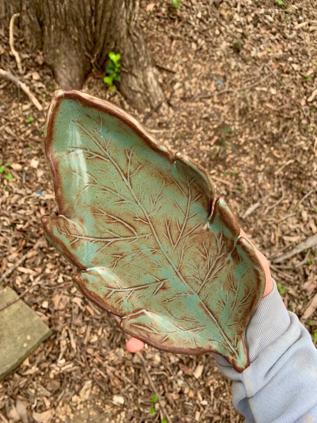 Nature Themed Key Tray With Sage Green Leaf Design, Ceramic Key Tray or ...