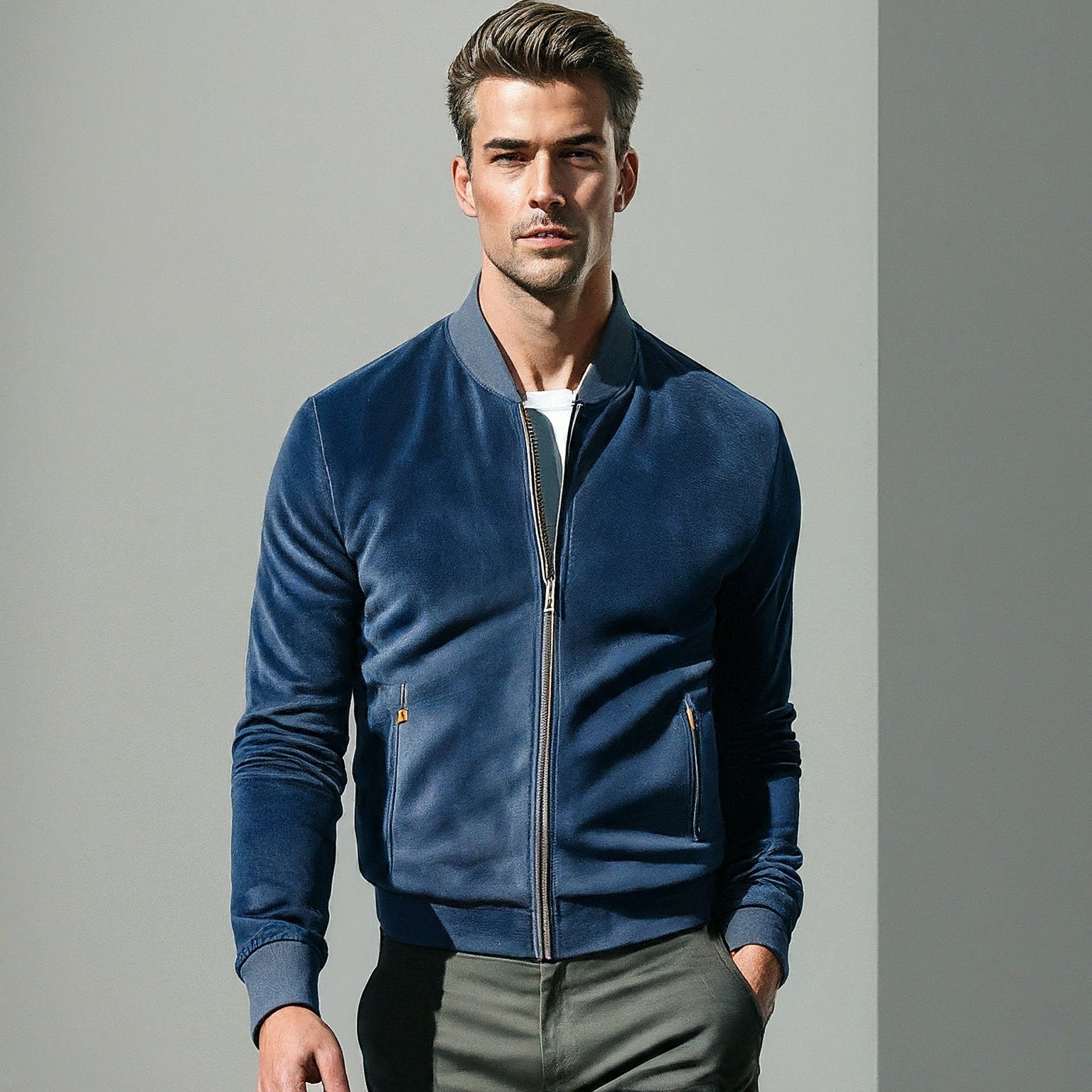 Classic Cool: Men's Night Blue Suede Leather Jacket - Elegant & Refined ...