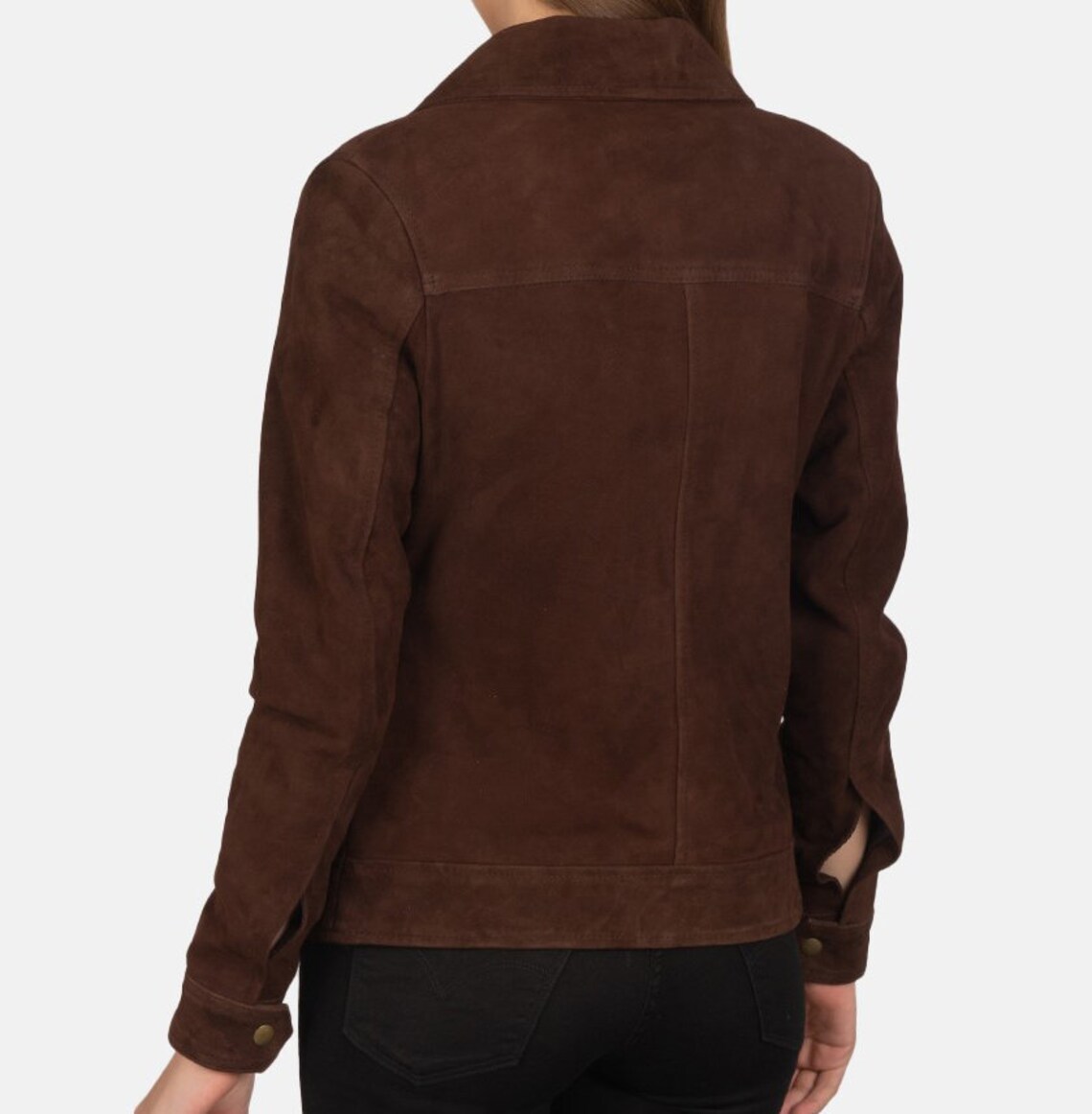 Chic Mocha Brown Suede Jacket Oversized Leather Trucker Coat Women's ...