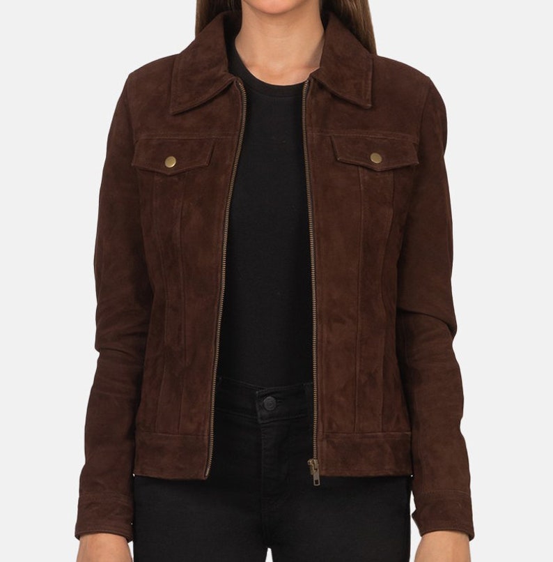 Chic Mocha Brown Suede Jacket | Oversized Leather Trucker Coat Women's ...