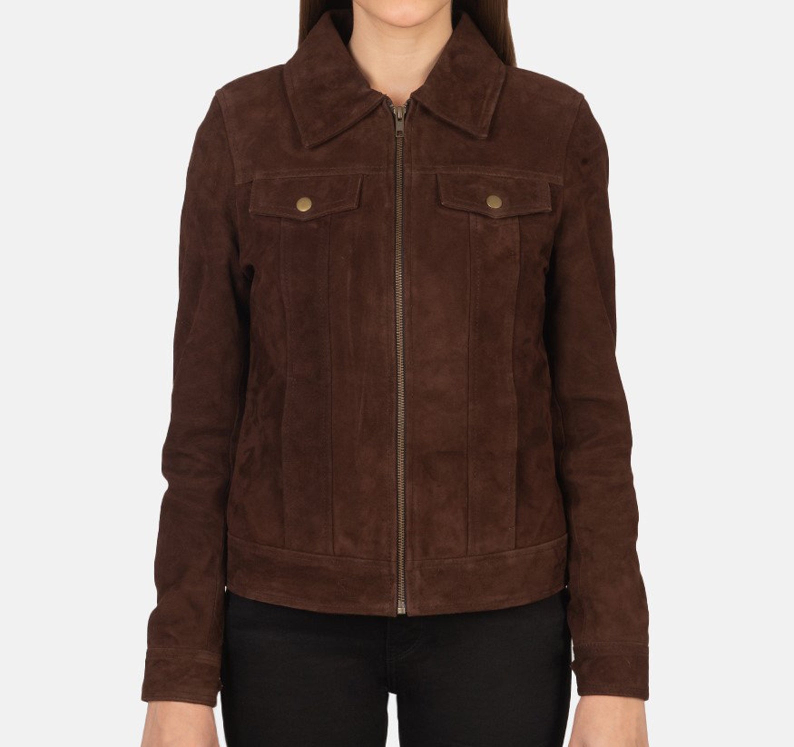 Chic Mocha Brown Suede Jacket | Oversized Leather Trucker Coat Women's ...
