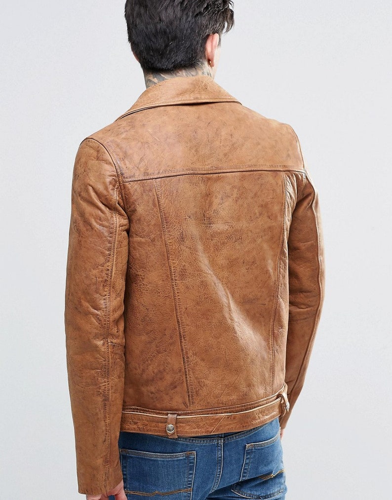 Tan Nubuck Leather Biker Jacket With Belt - Etsy