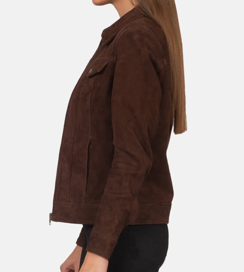 Chic Mocha Brown Suede Jacket | Oversized Leather Trucker Coat Women's ...