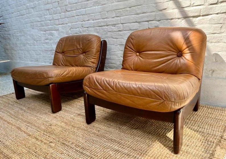70's Mid-century Modern Vintage Lounge Chair Set of Two Scandinavian ...