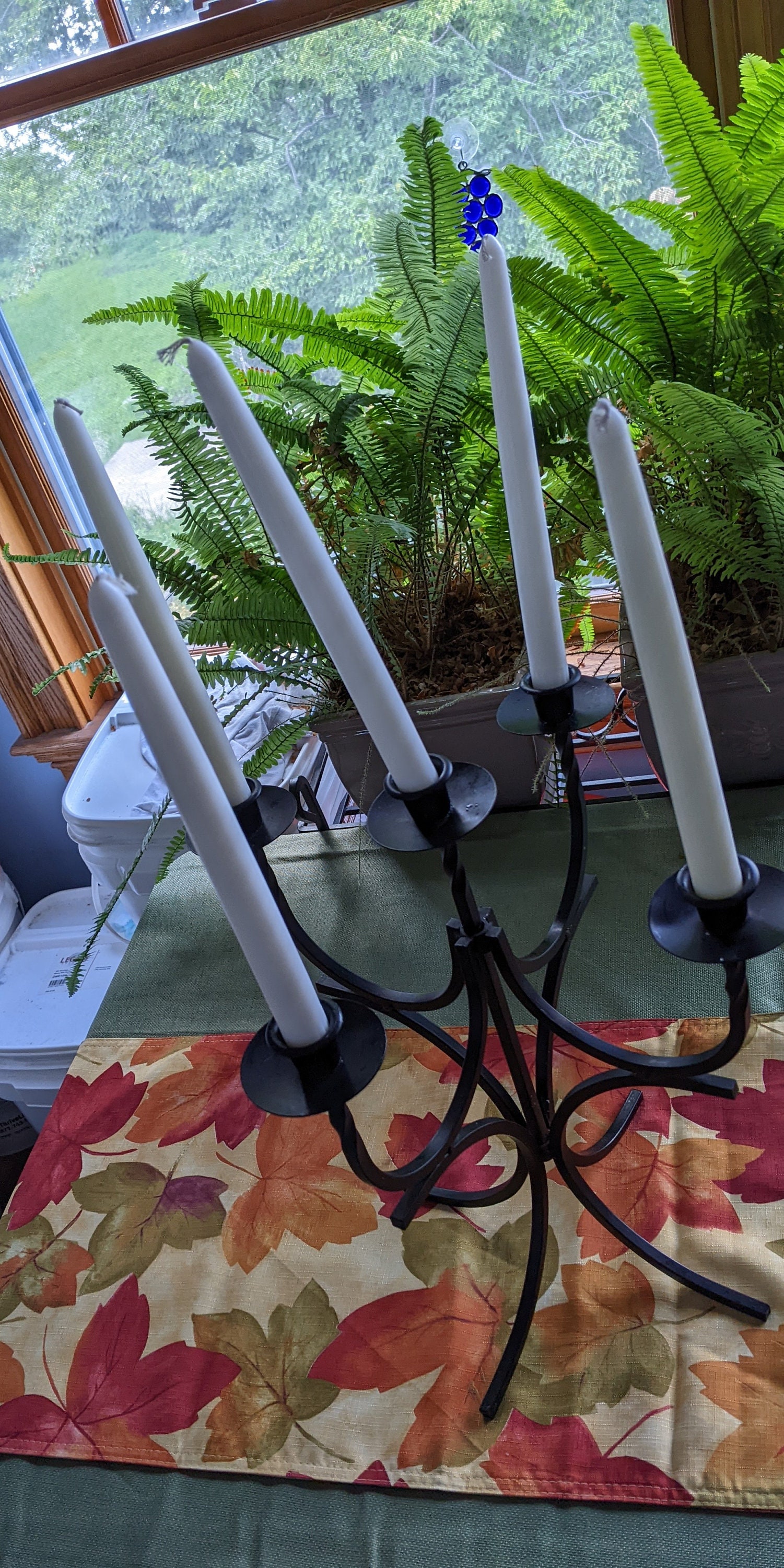 Black Wrought Iron Tabletop Candelabra, Rustic, Holds Five Candles ...