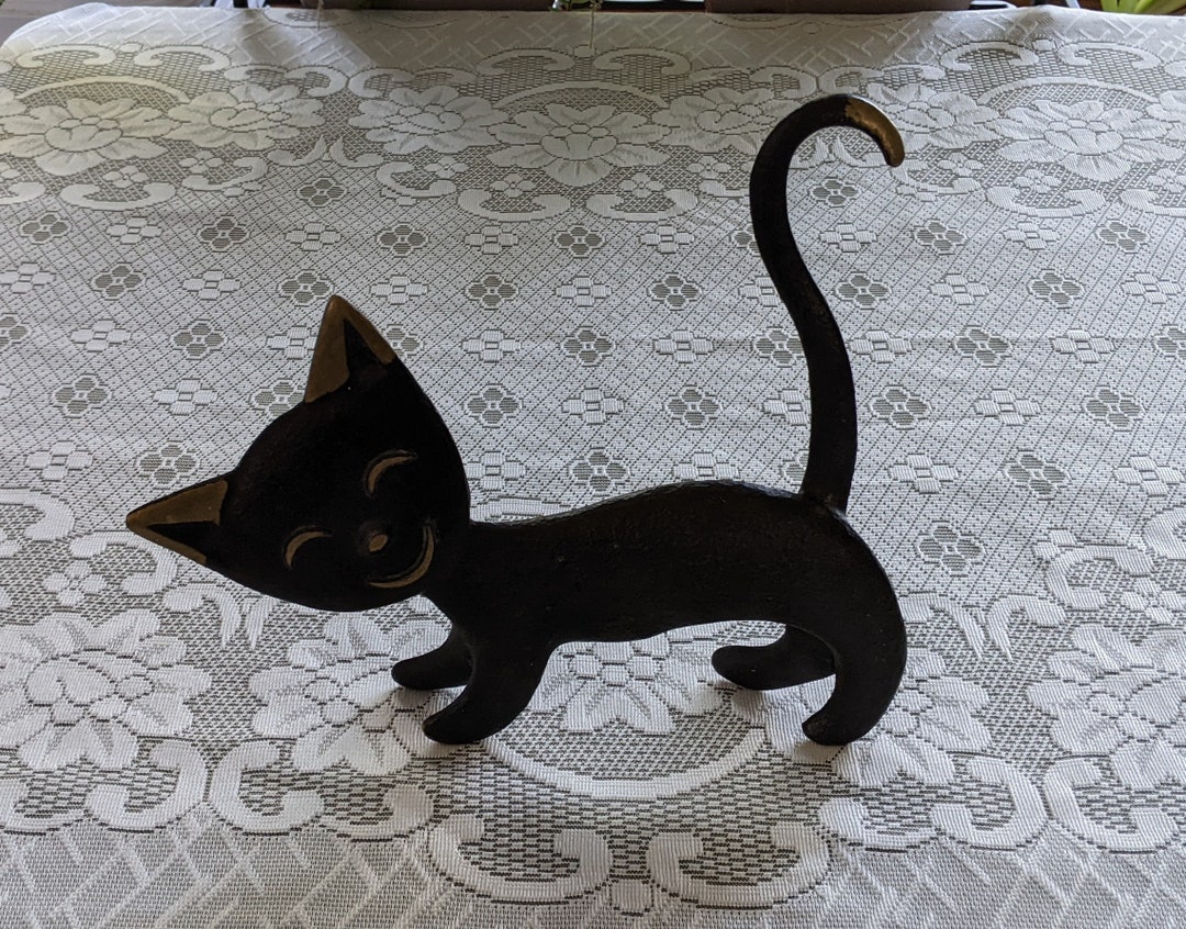 Vintage Cast Iron Black Cat, Stylized, Hand Painted - Etsy