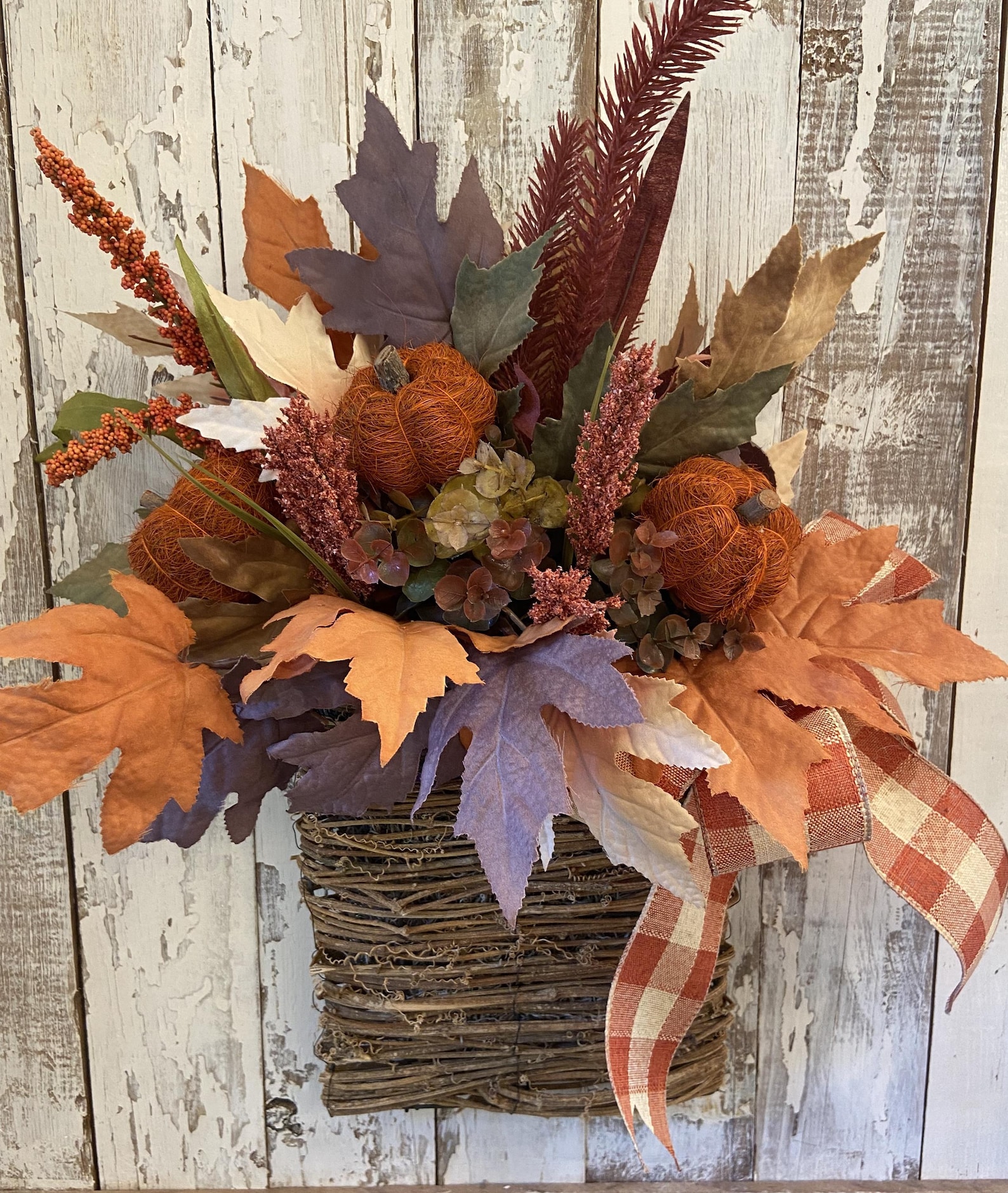 Fall Front Door Basket, Maple Leaf Wall Hanger, Fall Basket Wreath ...