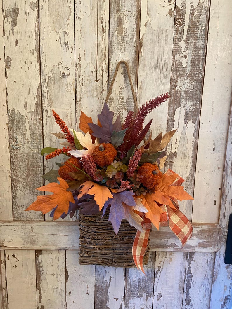 Fall Front Door Basket, Maple Leaf Wall Hanger, Fall Basket Wreath ...
