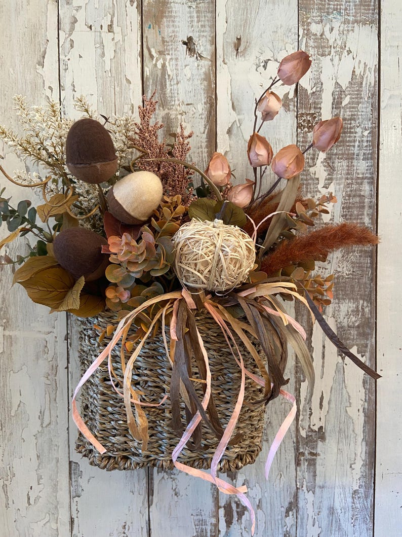 Rustic Fall Floral Basket: Farmhouse Autumn Door Decor - Etsy