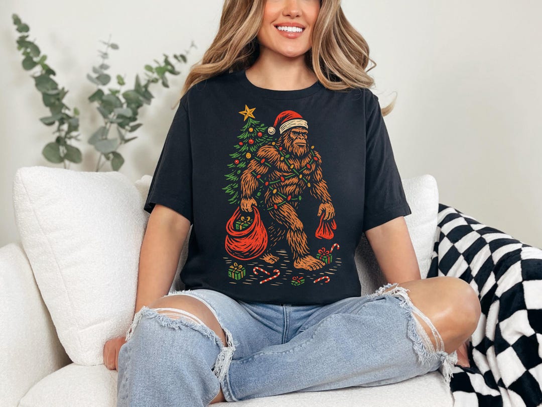 Linocut Style Merry Squatchmas PNG, Funny Santa and Bigfoot Christmas ...