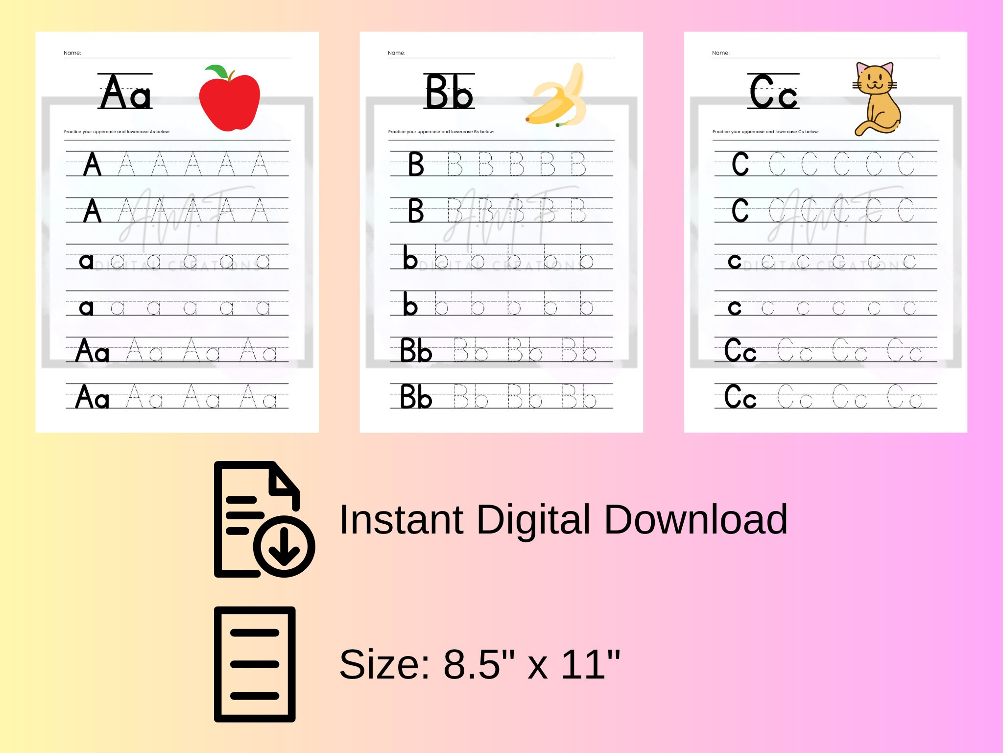 Alphabet Tracing Worksheets A-Z / ABC Tracing Workbook /handwriting ...