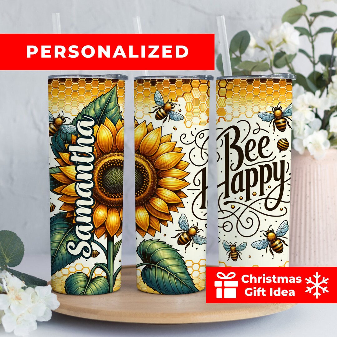 Bumble Bee Tumbler, Personalized Honey Bee Tumbler With Name, Bee Happy ...