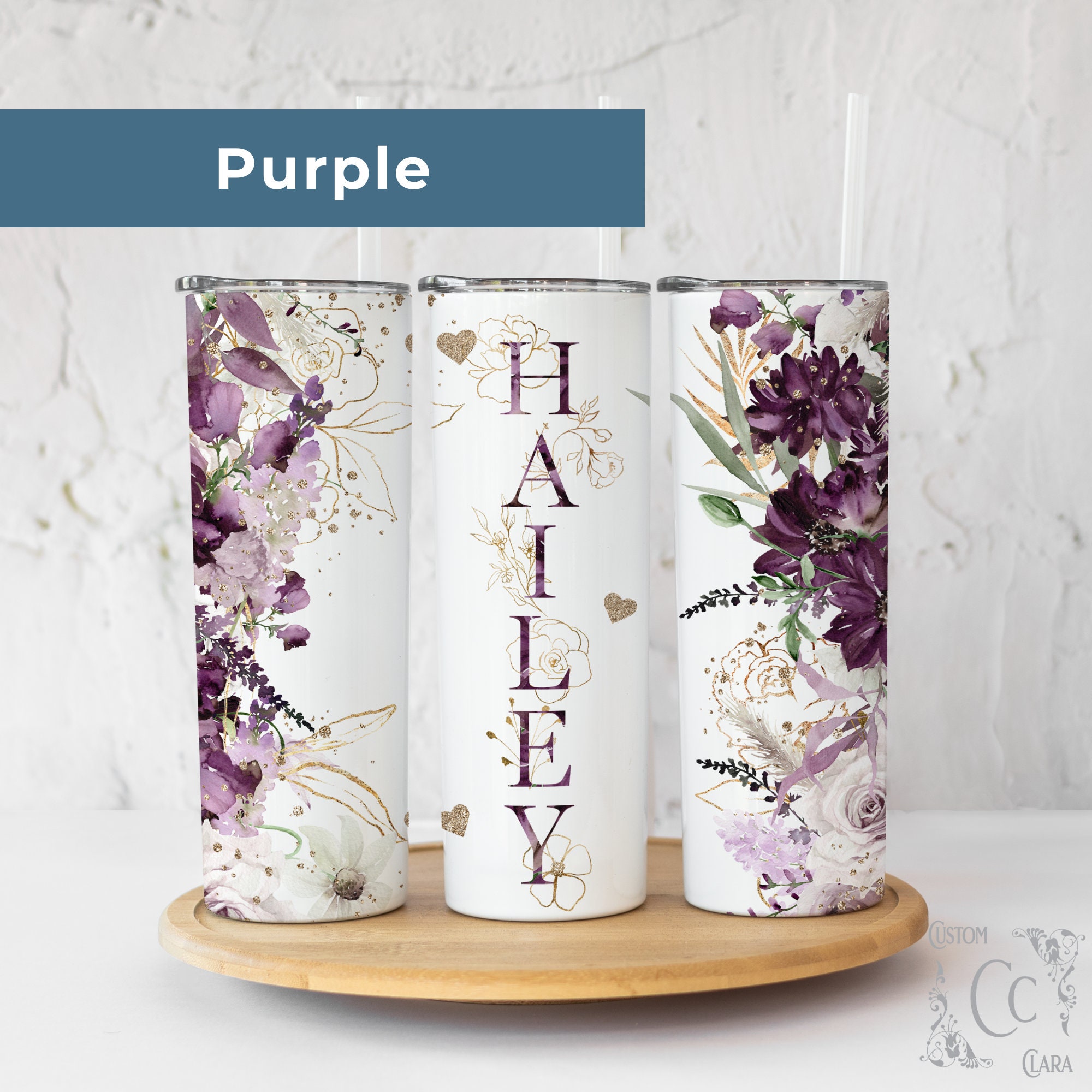 Floral Custom Tumbler Gift for Her, Personalized Floral Tumbler With ...
