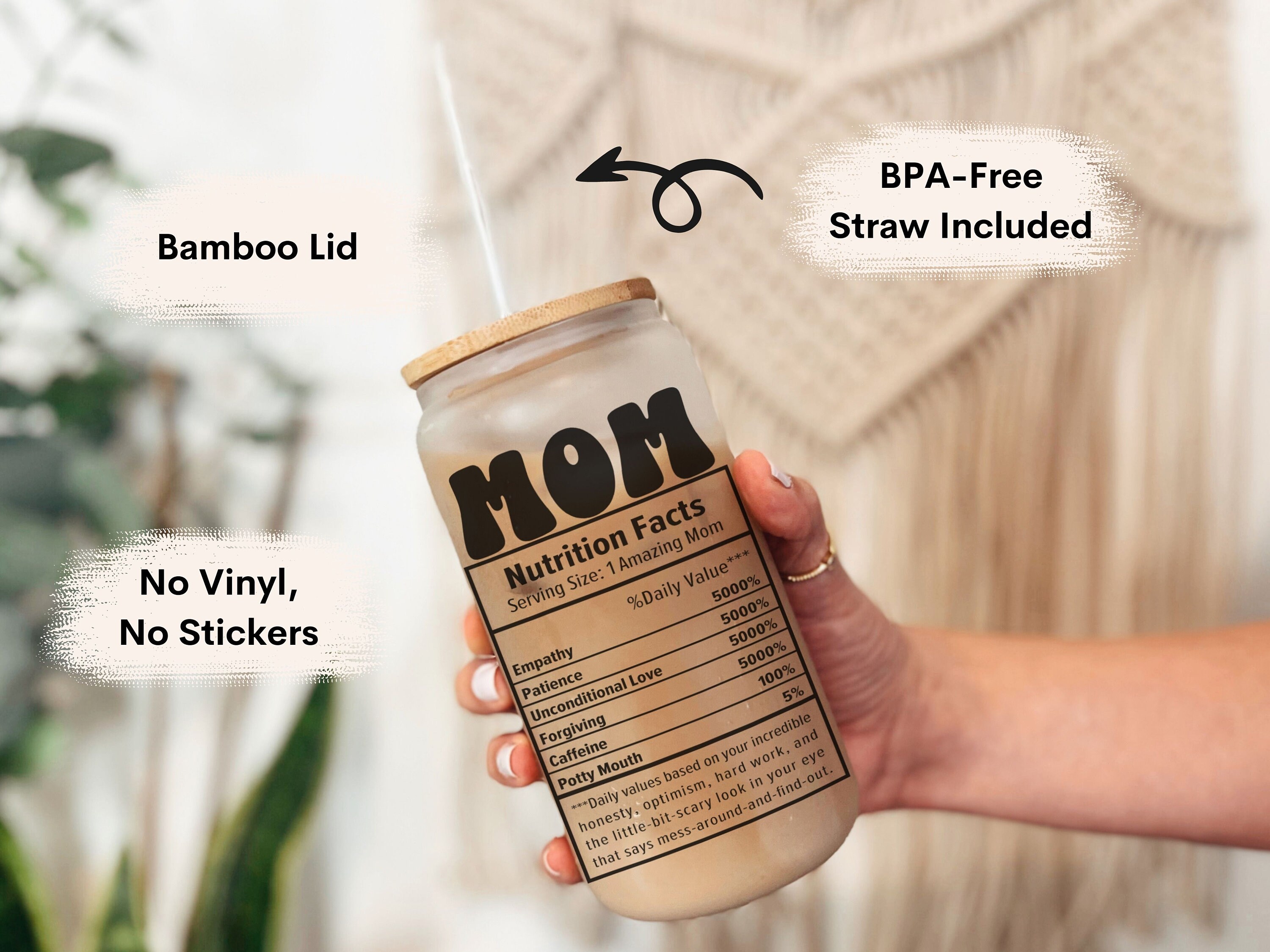 Mom Nutrition Facts Iced Coffee Cup, Mom Nutrition Facts Glass Can, Mom ...