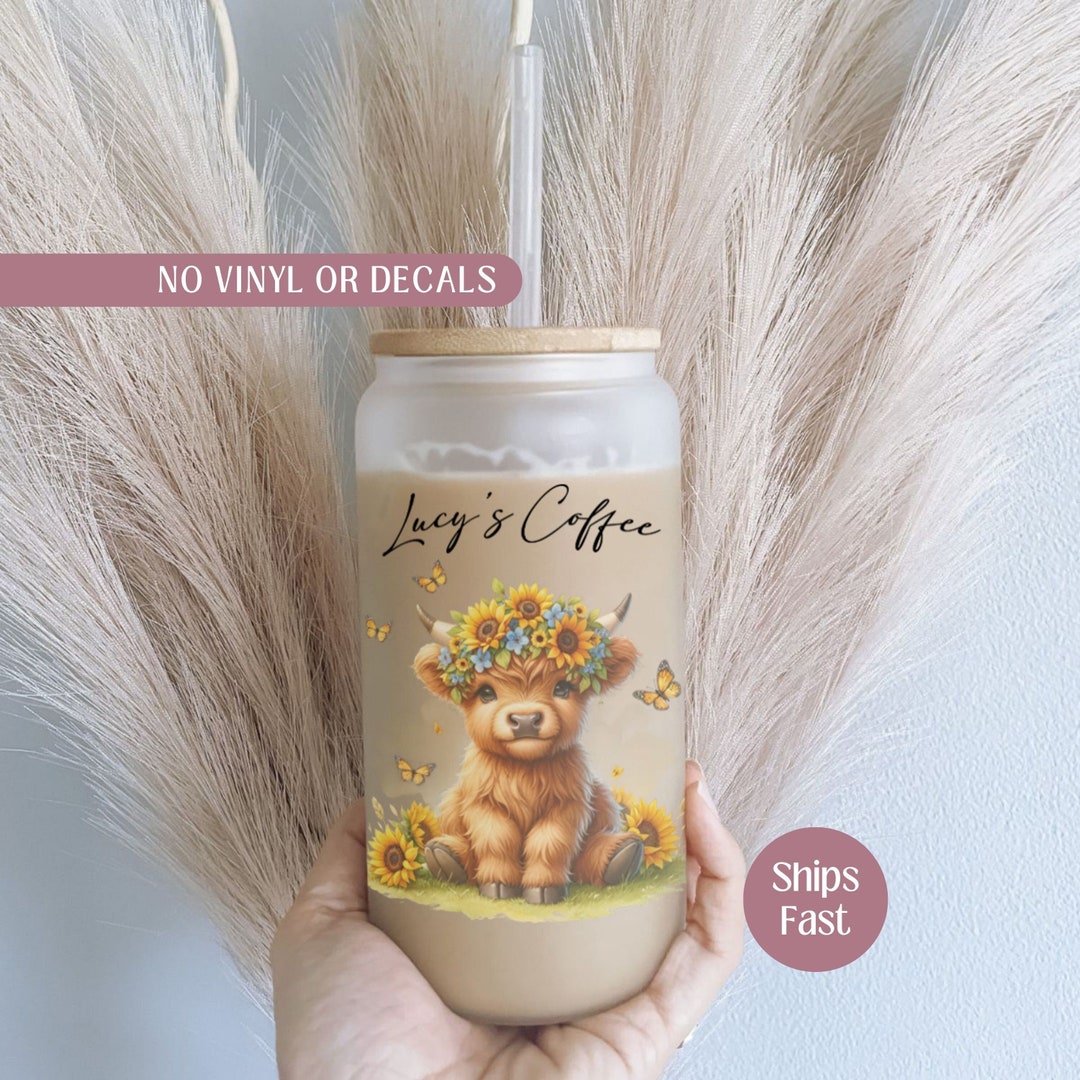 Highland Cow Glass Cup, Baby Highland Cow Glass Tumbler, Personalized ...