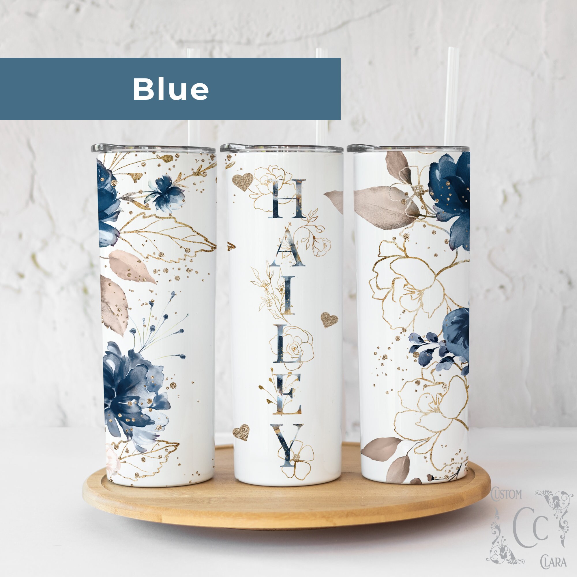 Floral Custom Tumbler Gift for Her, Personalized Floral Tumbler With ...