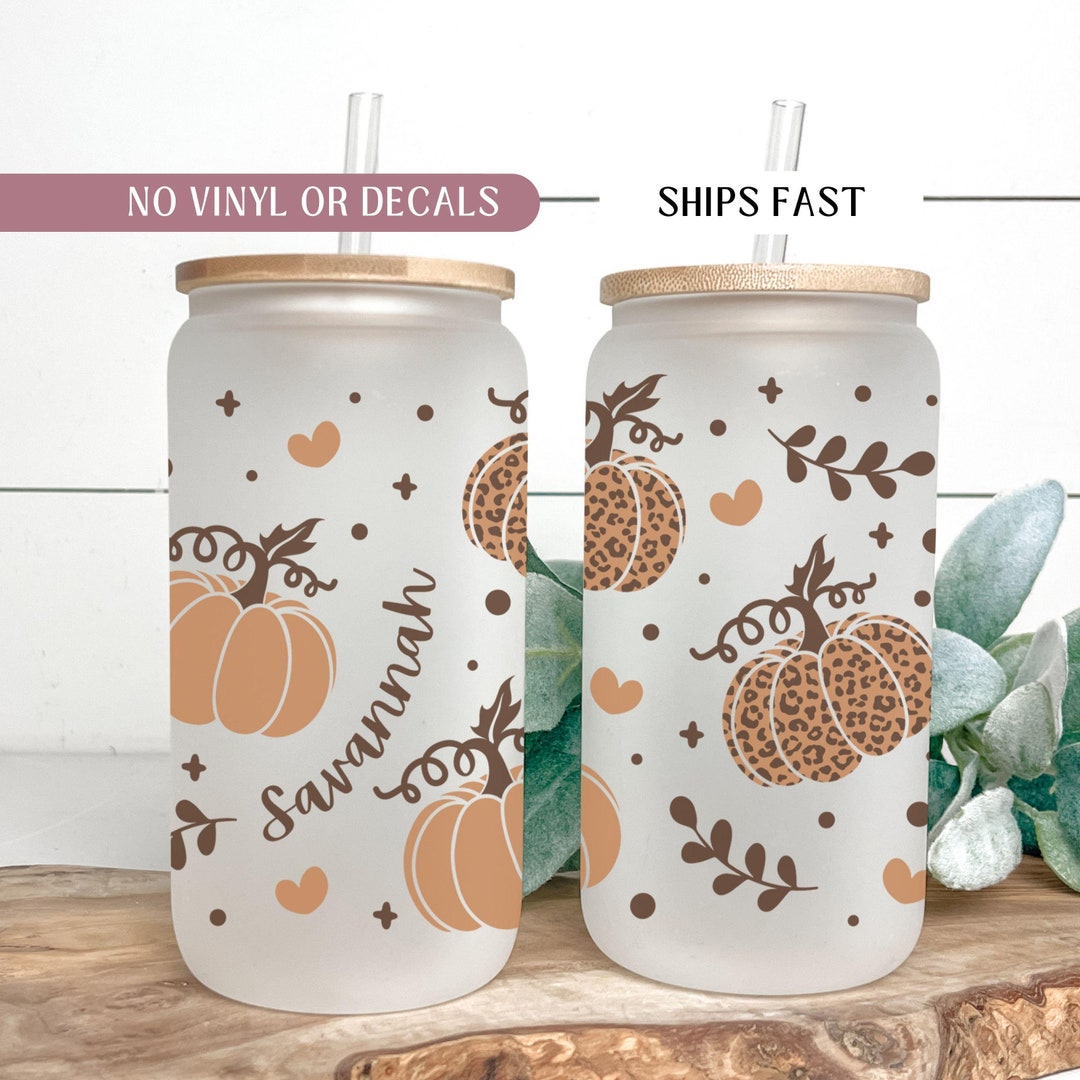 Pumpkin Iced Coffee Cup Personalized Pumpkin Glass Cup, Fall Season ...
