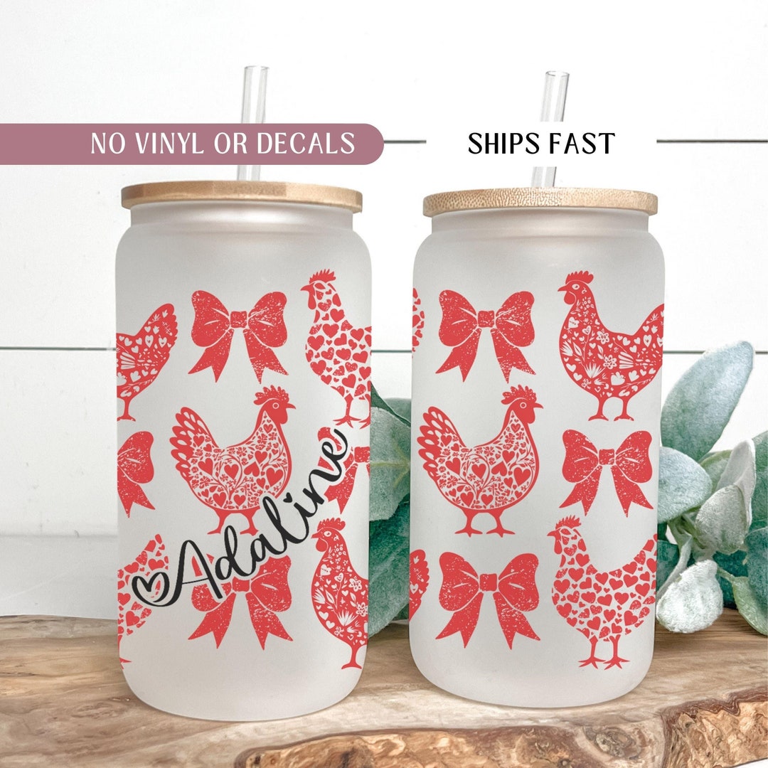 Chicken Iced Coffee Cup Personalized Valentines Day Glass Cup Cute ...