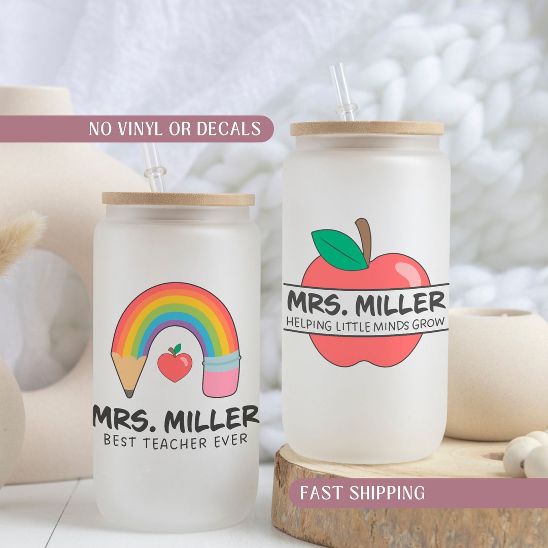 Personalized Teacher Glass Cup, Custom Teacher Glass Tumbler, Back to ...