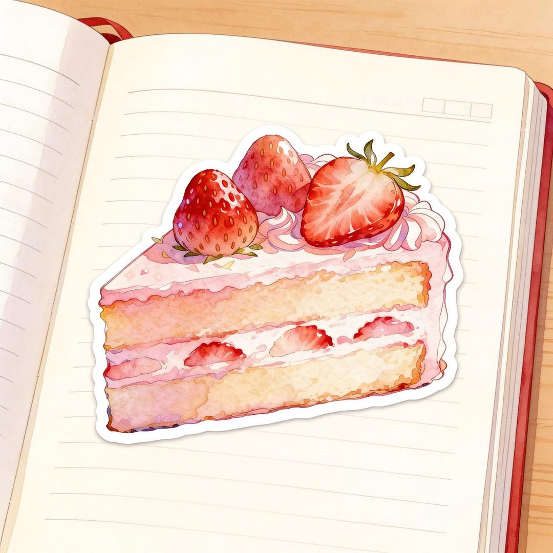 Magic Strawberry Shortcake Slice Watercolor Sticker, Kiss-cut Sticker ...