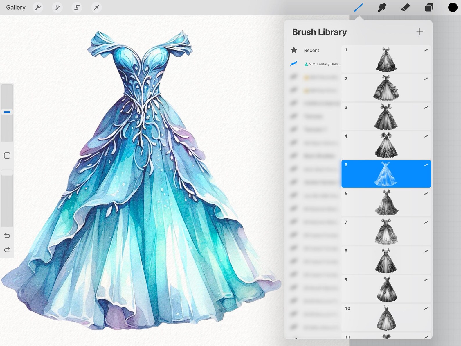 45 Fantasy Dress Procreate Stamps – Watercolor Fashion Clipart, Instant ...