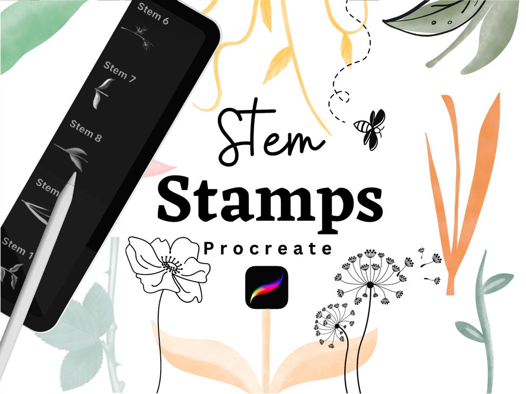 Stem Procreate Stamps, Botanical Stamps for Procreate, Watercolor Grass ...