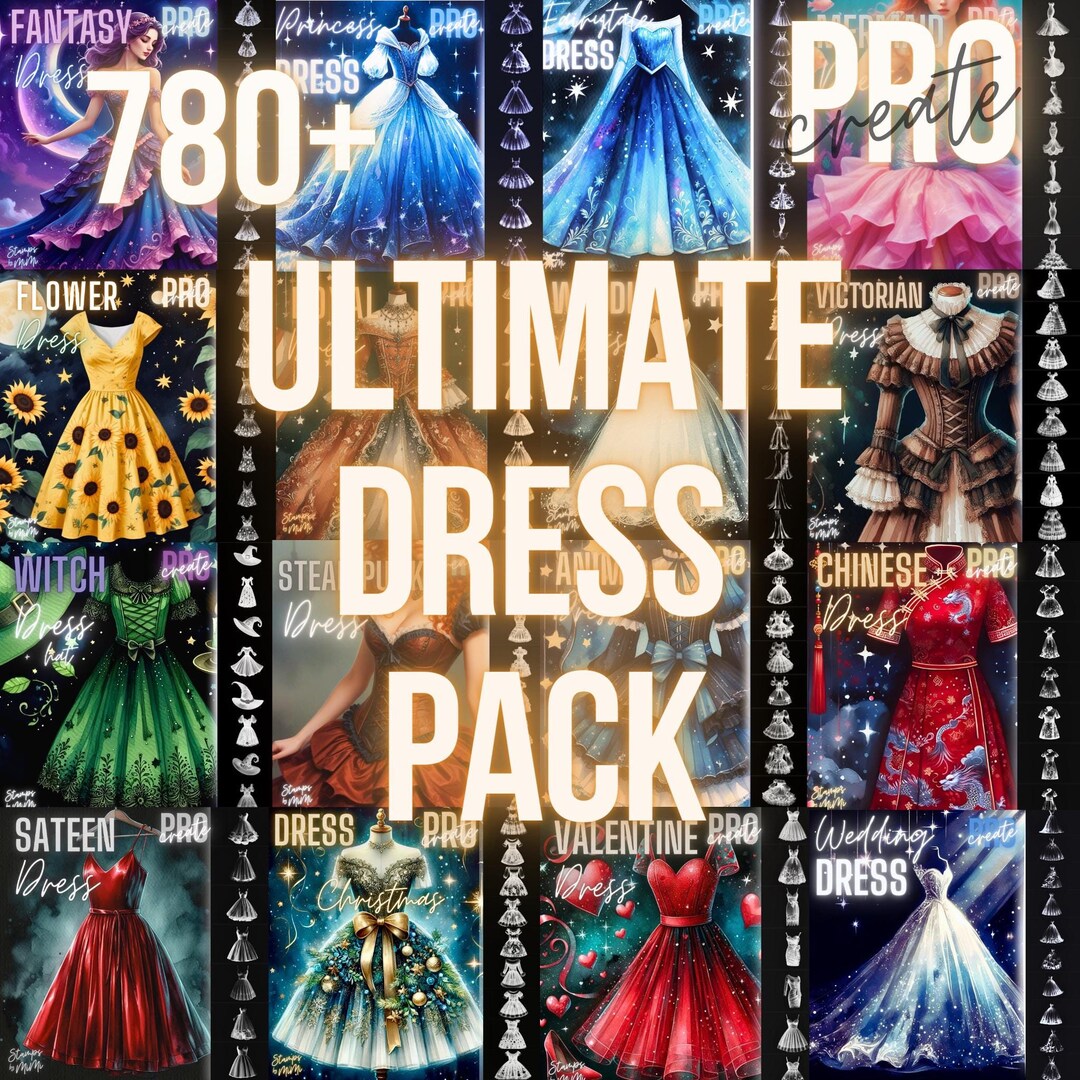 1000+ Ultimate Dress Procreate Pack, Procreate Fashion Stamps, Doll ...