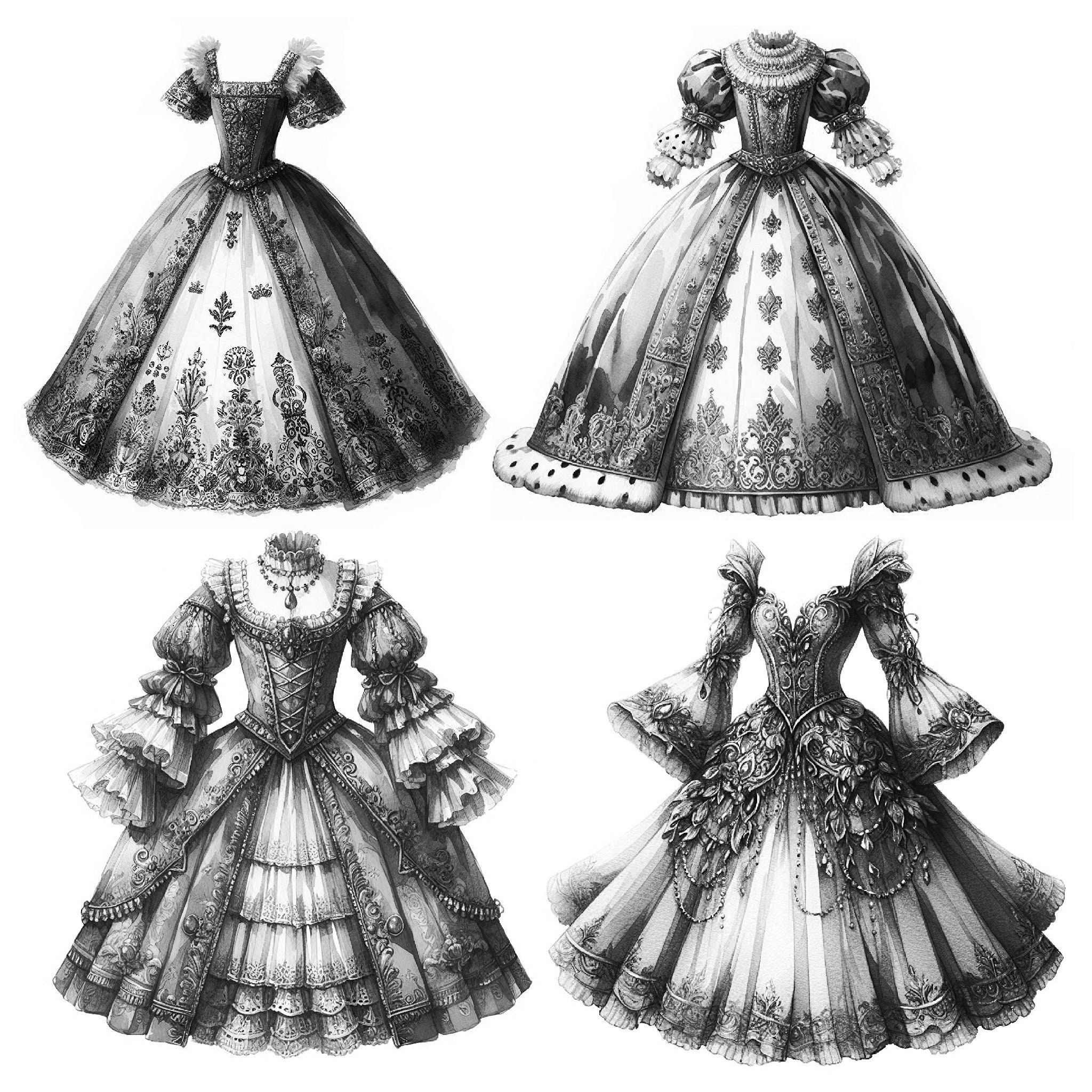 100 Royal Dress Procreate Stamps – Watercolor Fashion Clipart, Instant ...